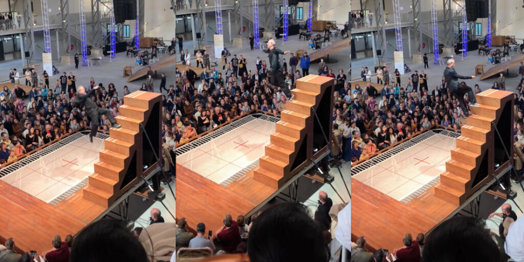 Acrobatic Performance Of Falling Off Stairs And Bouncing Back Up Again ...